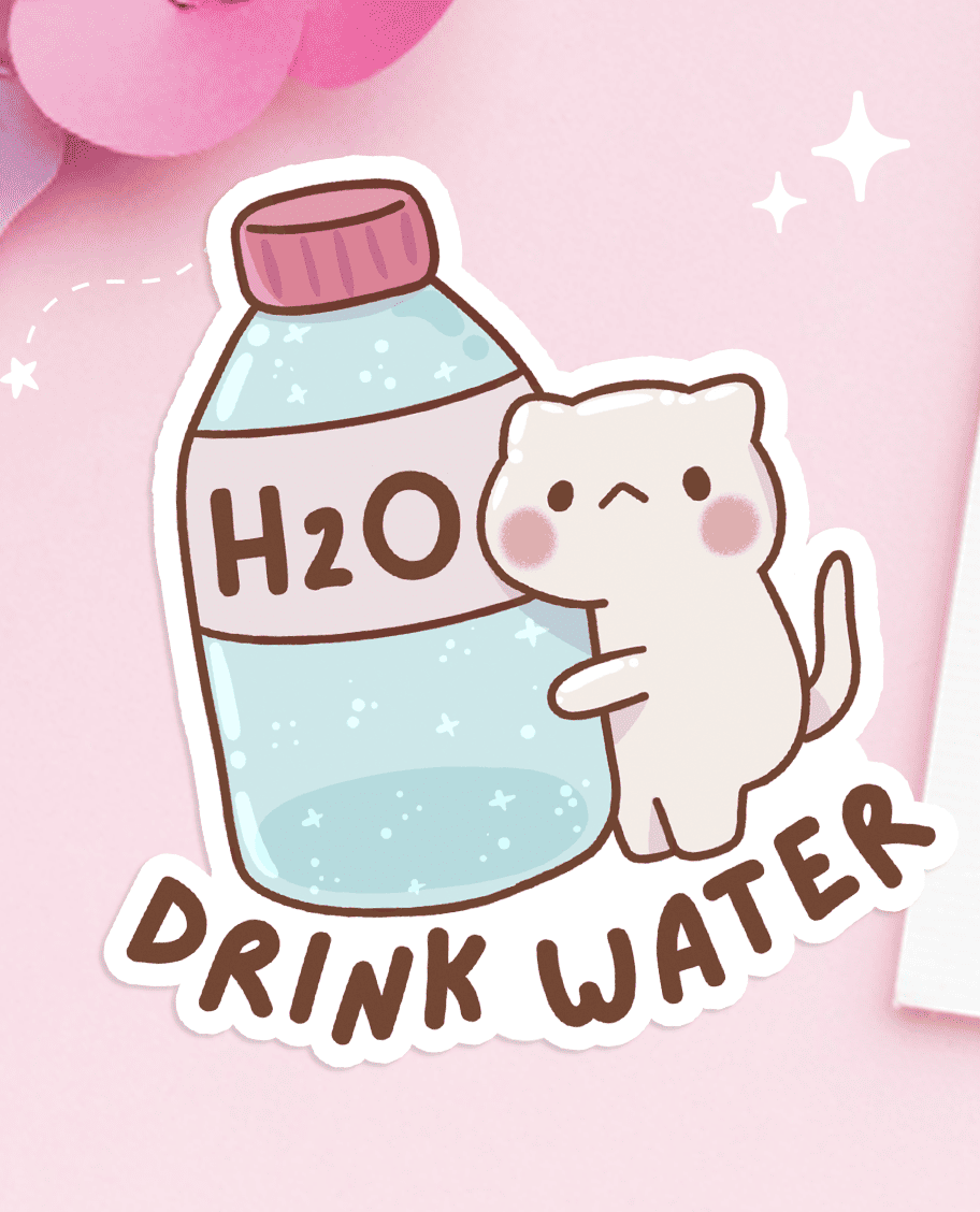 Drink Water (Cat) Sticker - NomNom Kawaii