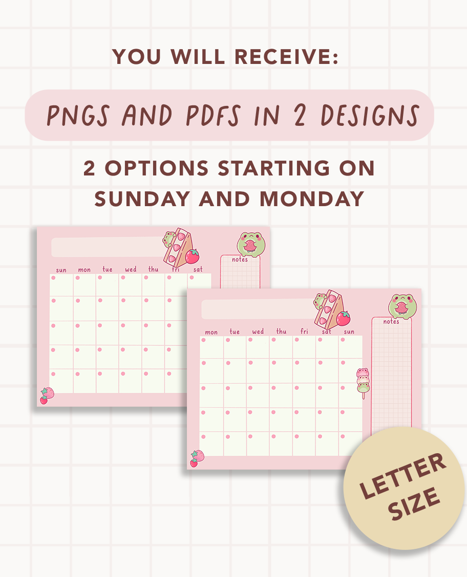 Printable Strawberry Frog Monthly Open Calendar - NomNom Kawaii
